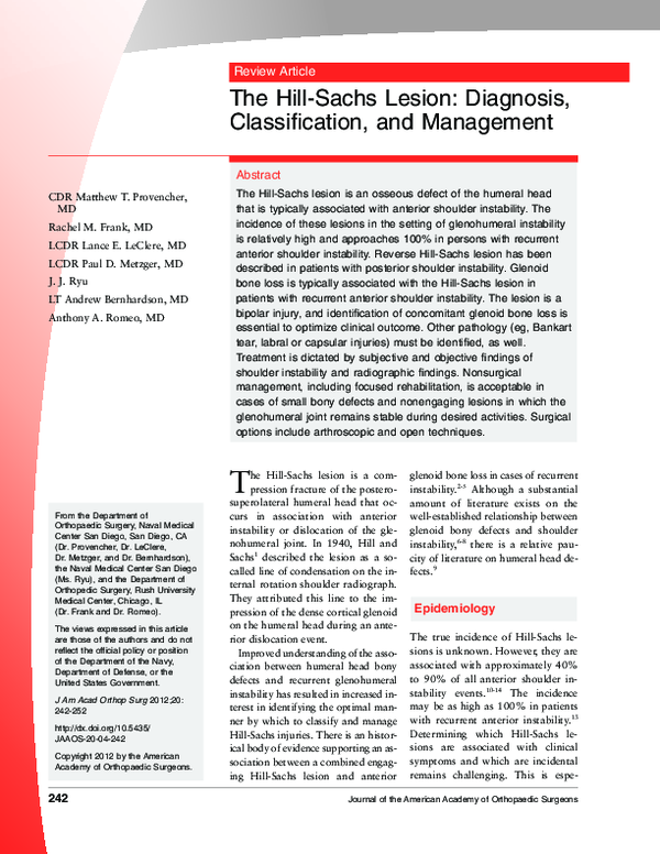 (PDF) The Hill-Sachs Lesion: Diagnosis, Classification, and Management