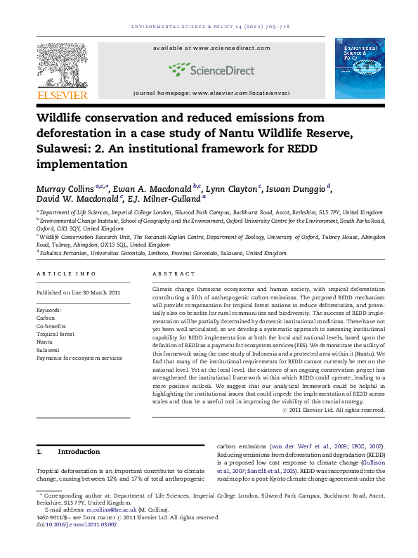 (PDF) Wildlife conservation and reduced emissions from deforestation in ...