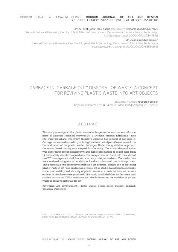 (PDF) Reviving Plastic Waste into Art: A Study from Takoradi Ghana
