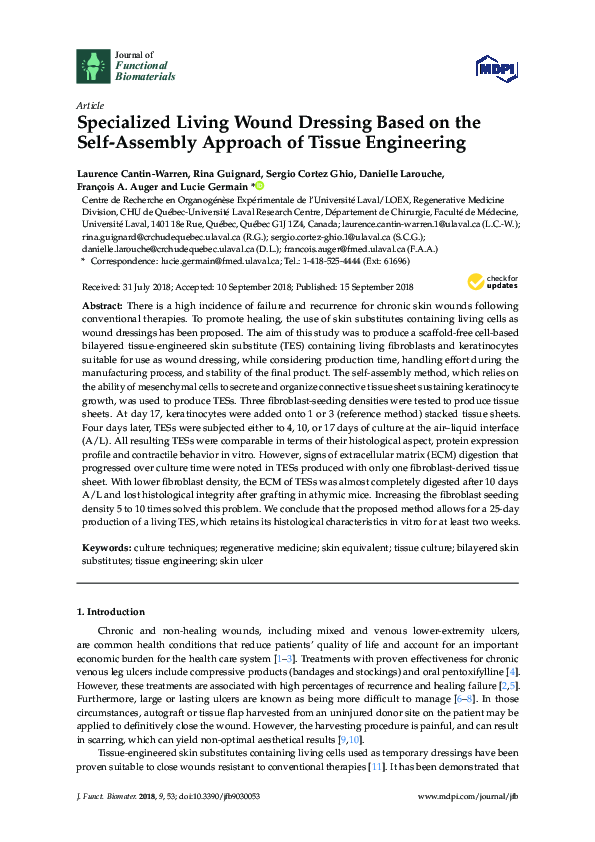 (PDF) Specialized Living Wound Dressing Based on the Self-Assembly ...