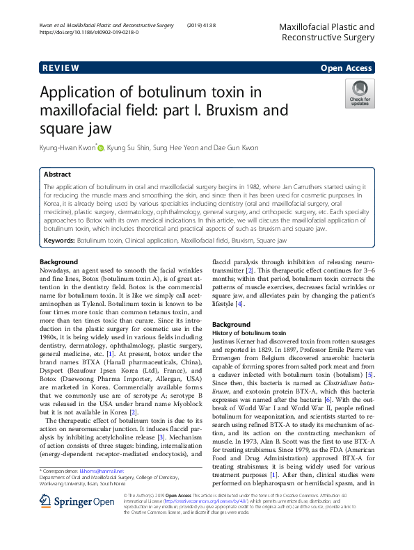 (PDF) Application of botulinum toxin in maxillofacial field: part I ...