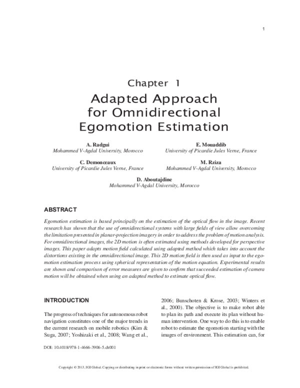 Pdf Adapted Approach For Omnidirectional Egomotion Estimation
