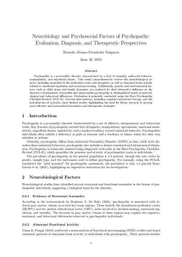 (PDF) Neurobiology and Psychosocial Factors of Psychopathy: Evaluation ...