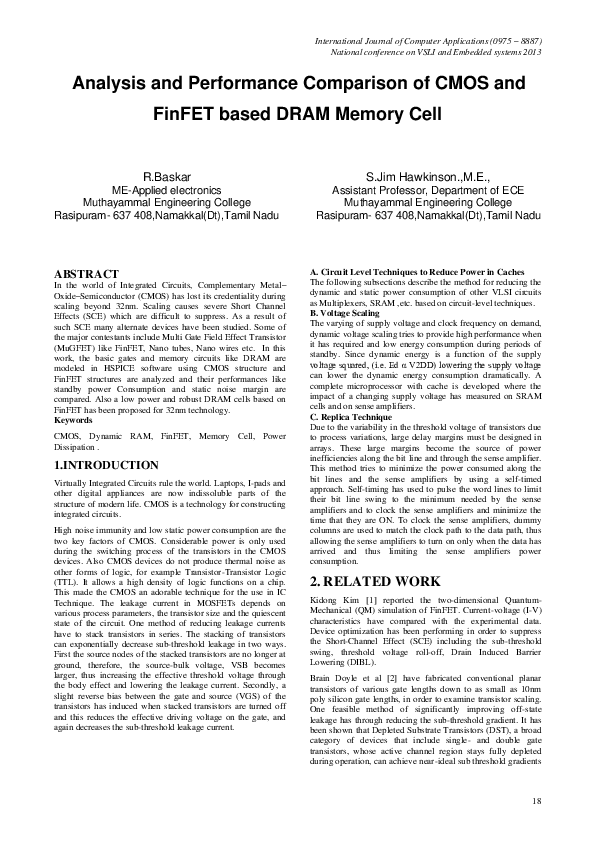 (PDF) Analysis and Performance Comparison of CMOS and FinFET based DRAM Memory Cell