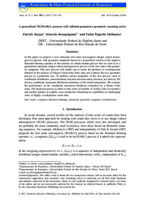 (PDF) A generalised NGINAR(1) process with inflated-parameter geometric counting series
