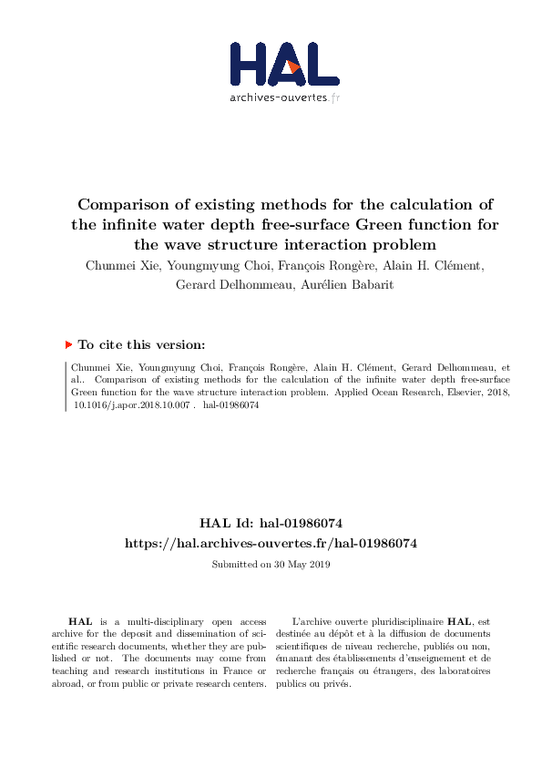 (PDF) Comparison of existing methods for the calculation of the infinite water depth free ...
