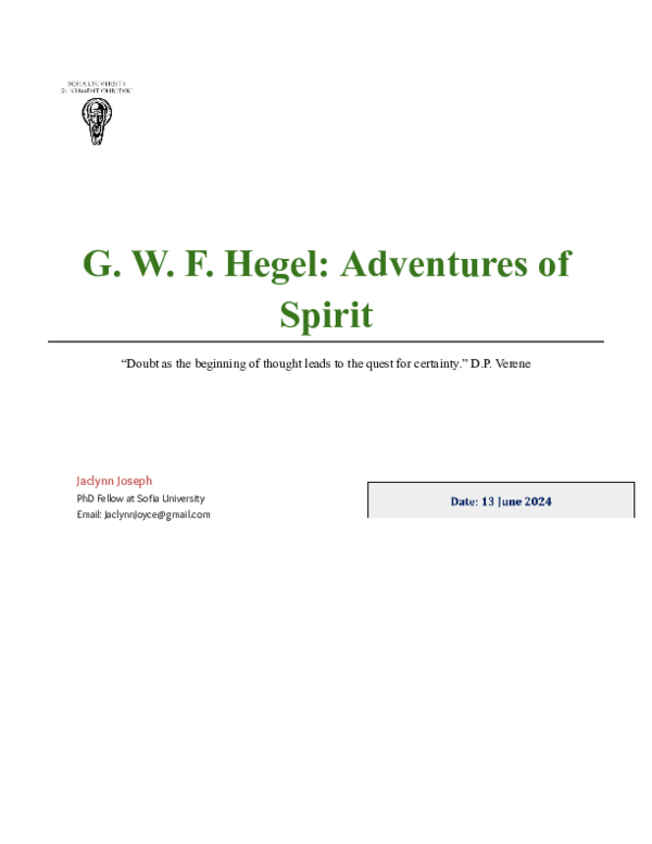 (PDF) G. W. F. Hegel: Adventures of Spirit “Doubt as the beginning of ...