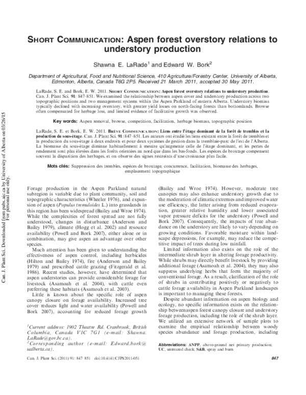 (PDF) Aspen forest overstory relations to understory production
