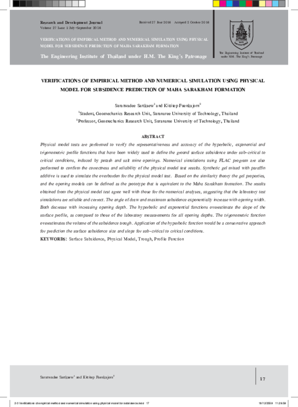 Pdf Empirical And Numerical Validation Of Subsidence Prediction Models