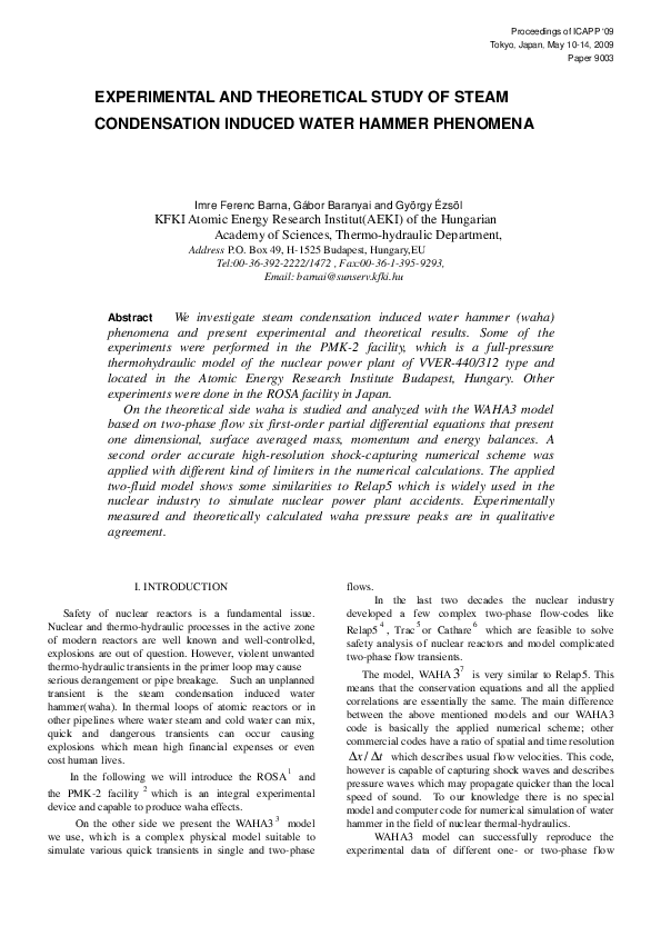 (PDF) Experimental and theoretical study of steam condensation induced ...