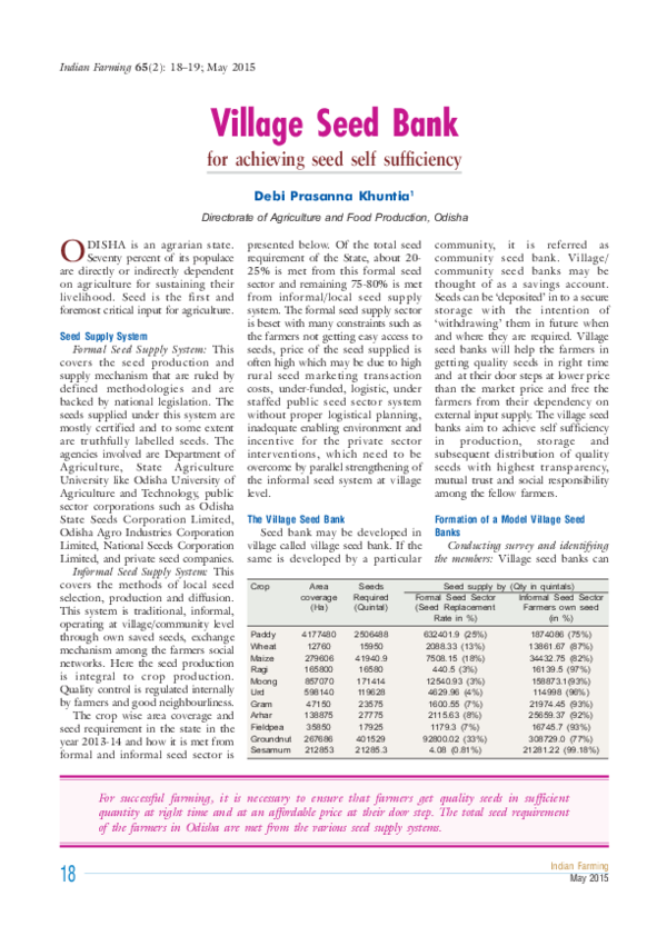 (PDF) Village Seed Bank for achieving seed self sufficiency