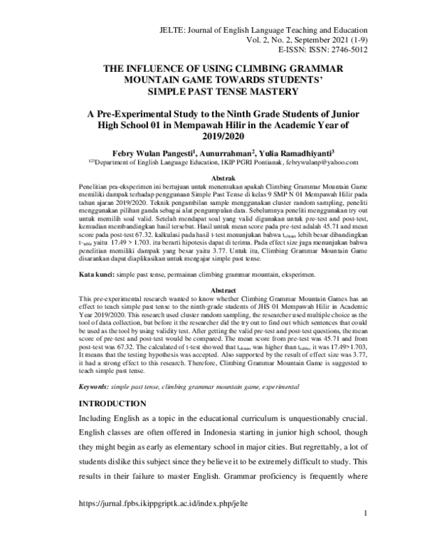 (PDF) THE INFLUENCE OF USING CLIMBING GRAMMAR MOUNTAIN GAME TOWARDS ...