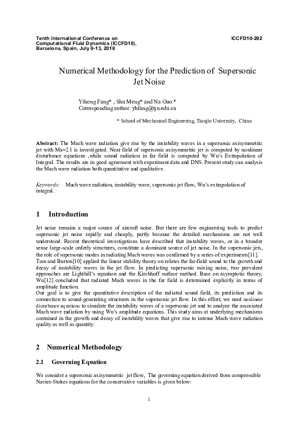 (PDF) Numerical Methodology for the Prediction of Supersonic Jet Noise