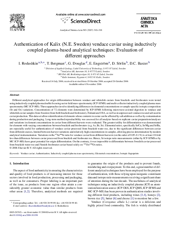 (PDF) Authentication of Kalix (N.E. Sweden) vendace caviar using inductively coupled plasma ...