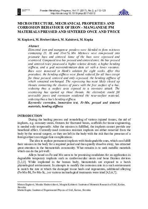(PDF) Microstructure, Mechanical Properties and Corrosion Behaviour of Iron - Manganese PM ...