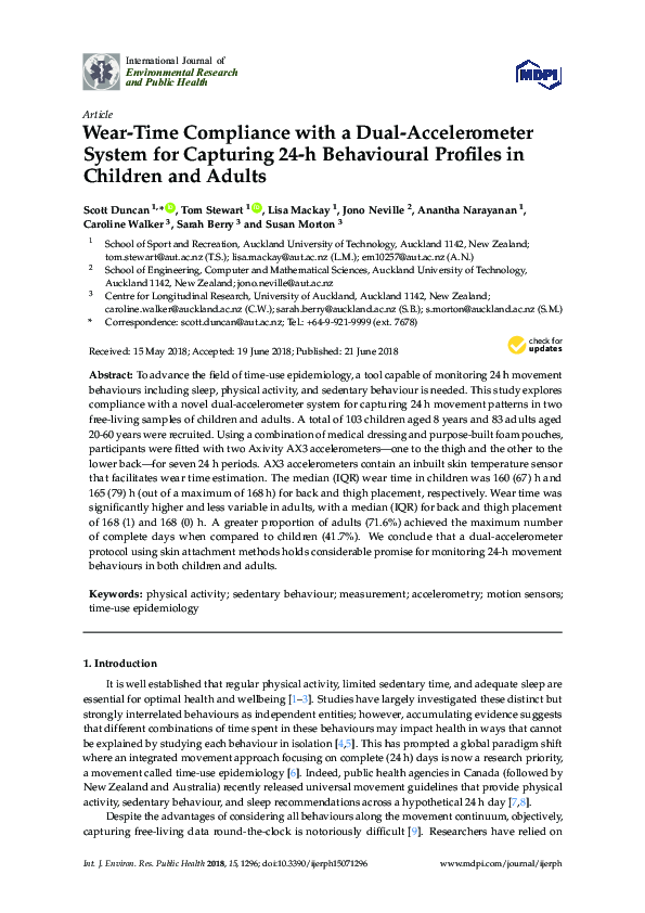 (PDF) Wear-Time Compliance with a Dual-Accelerometer System for Capturing 24-h Behavioural ...