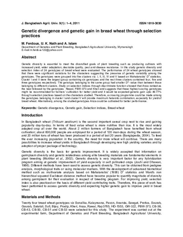 (PDF) Genetic divergence and genetic gain in bread wheat through ...