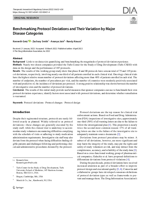 (PDF) Benchmarking Protocol Deviations and Their Variation by Major ...
