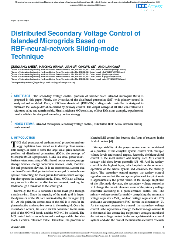 (PDF) Secondary Voltage Control in Islanded Microgrids