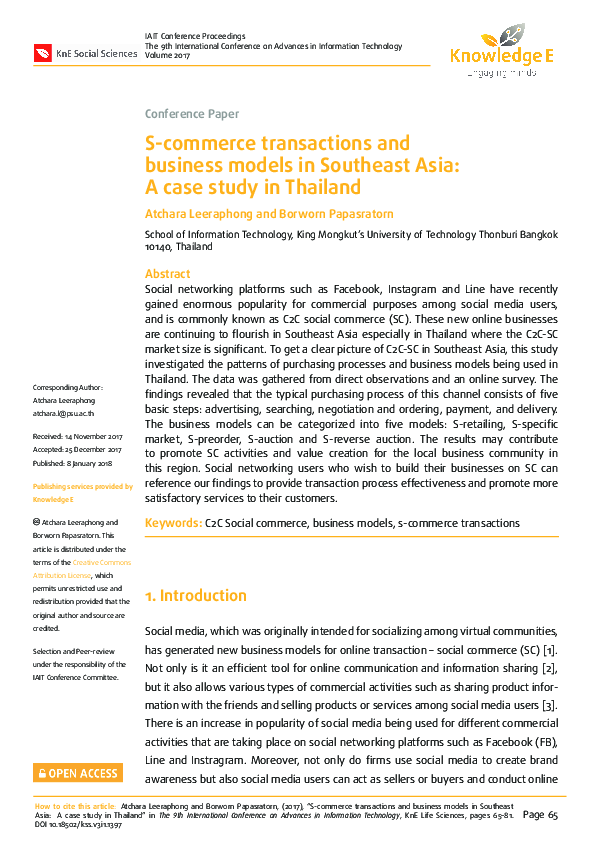 (PDF) S-Commerce Transactions and Business Models in Southeast Asia: A ...