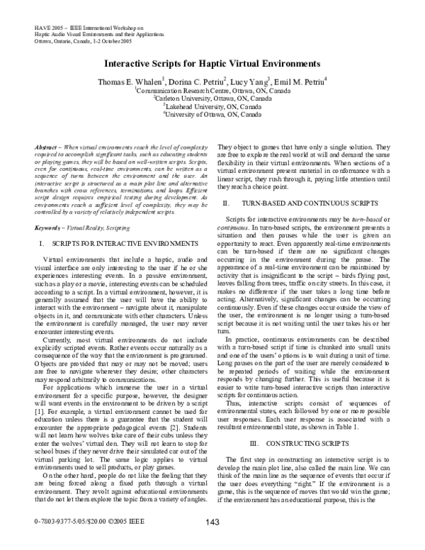 (PDF) Interactive scripts for haptic virtual environments