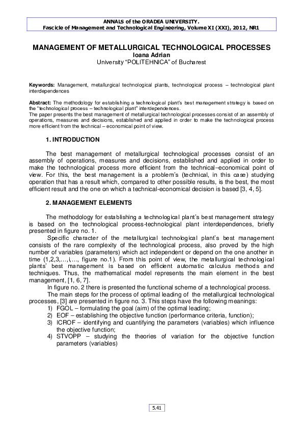 (PDF) Management of Metallurgical Technological Processes