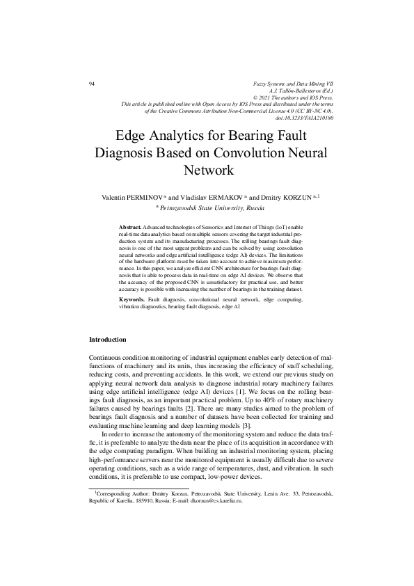 (PDF) Edge Analytics for Bearing Fault Diagnosis Based on Convolution Neural Network