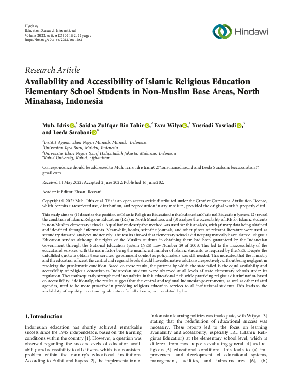 (PDF) Availability and Accessibility of Islamic Religious Education ...