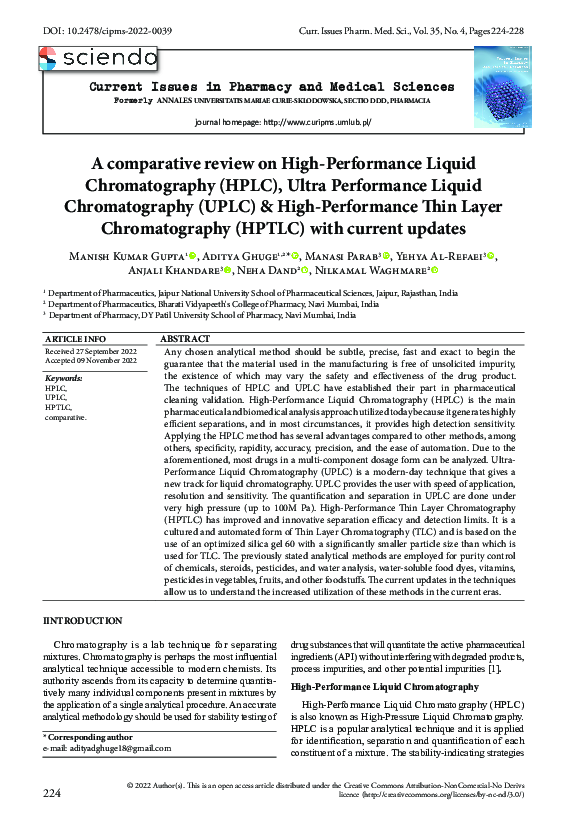 (PDF) A comparative review on High-Performance Liquid Chromatography (HPLC), Ultra Performance ...