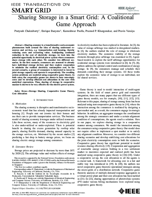 (PDF) Sharing Storage in a Smart Grid: A Coalitional Game Approach