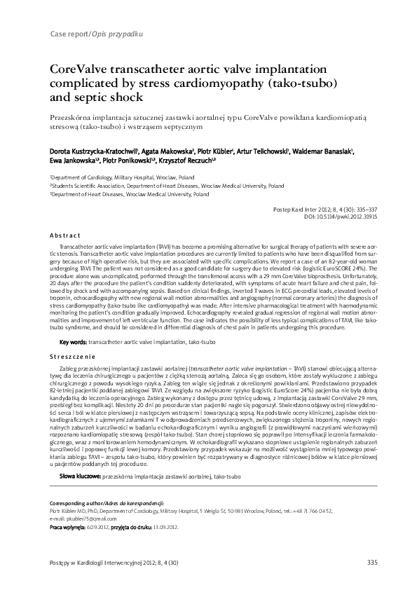 (PDF) CoreValve transcatheter aortic valve implantation complicated by ...