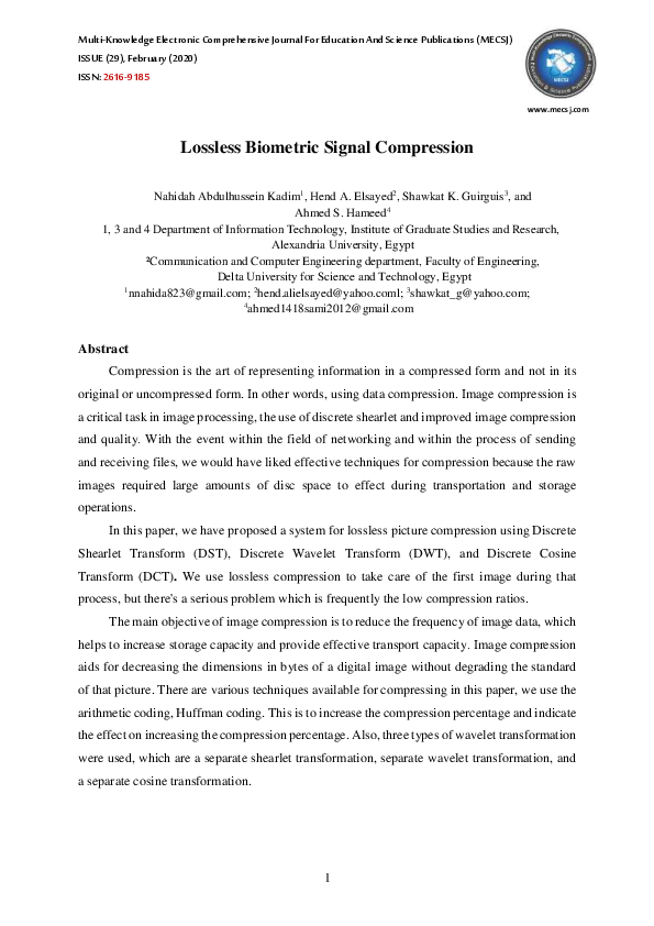 (PDF) Lossless Biometric Signal Compression (PDF) Lossless Biometric Signal Compression