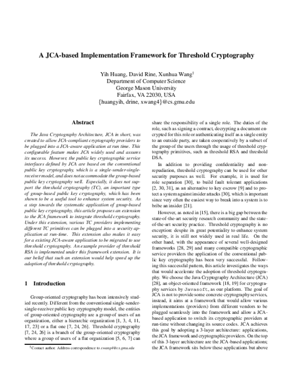 (PDF) A JCA-based implementation framework for threshold cryptography