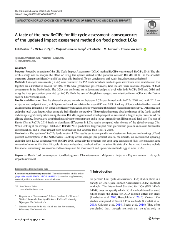 (PDF) A taste of the new ReCiPe for life cycle assessment: consequences ...