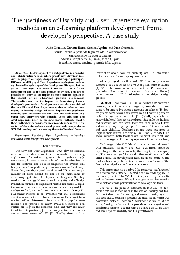 (PDF) The usefulness of usability and user experience evaluation methods on an e-Learning ...