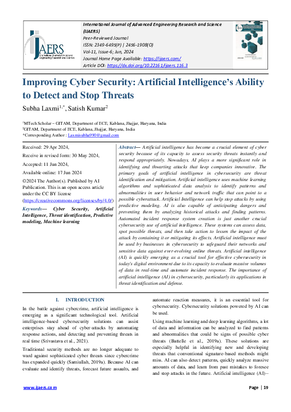(PDF) Improving Cyber Security: Artificial Intelligence's Ability to Detect and Stop Threats