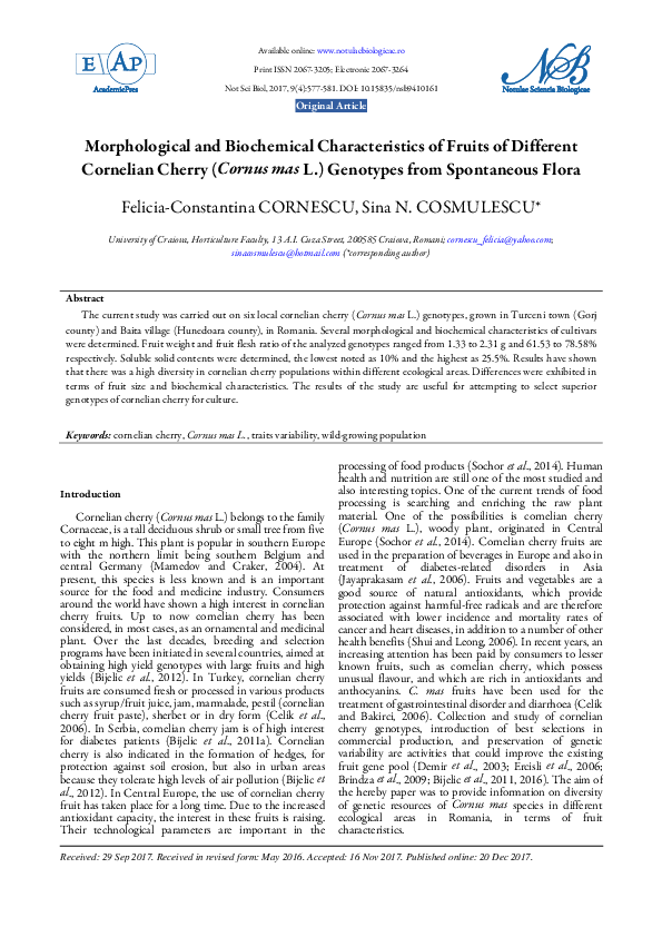 (PDF) Morphological and Biochemical Characteristics of Fruits of ...