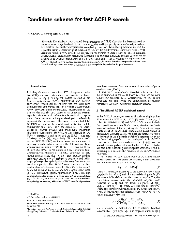 (PDF) Candidate scheme for fast ACELP search