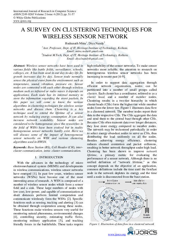 Pdf A Survey On Clustering Techniques For Wireless Sensor Network