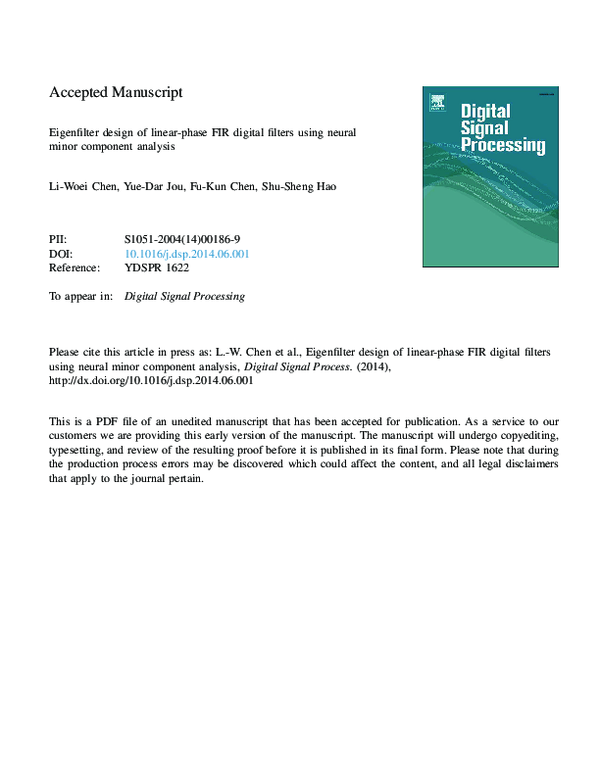 (PDF) Eigenfilter design of linear-phase FIR digital filters using neural minor component analysis