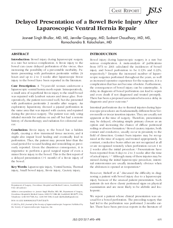 (PDF) Delayed Presentation of a Bowel Bovie Injury After Laparoscopic ...