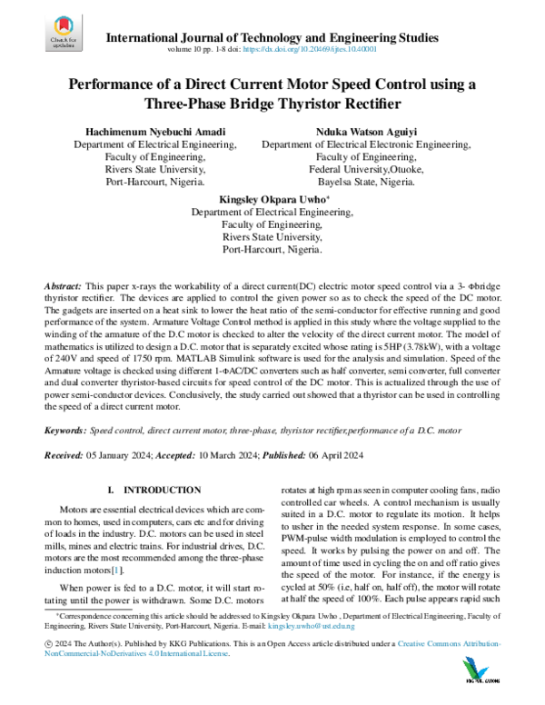 (PDF) Performance of a Direct Current Motor Speed Control using a Three-Phase Bridge Thyristor ...