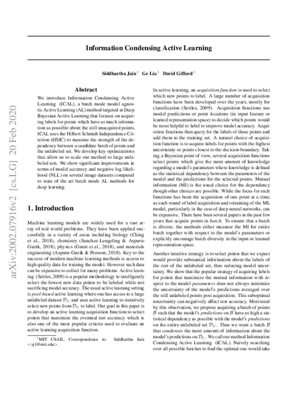 (PDF) Information Condensing Active Learning