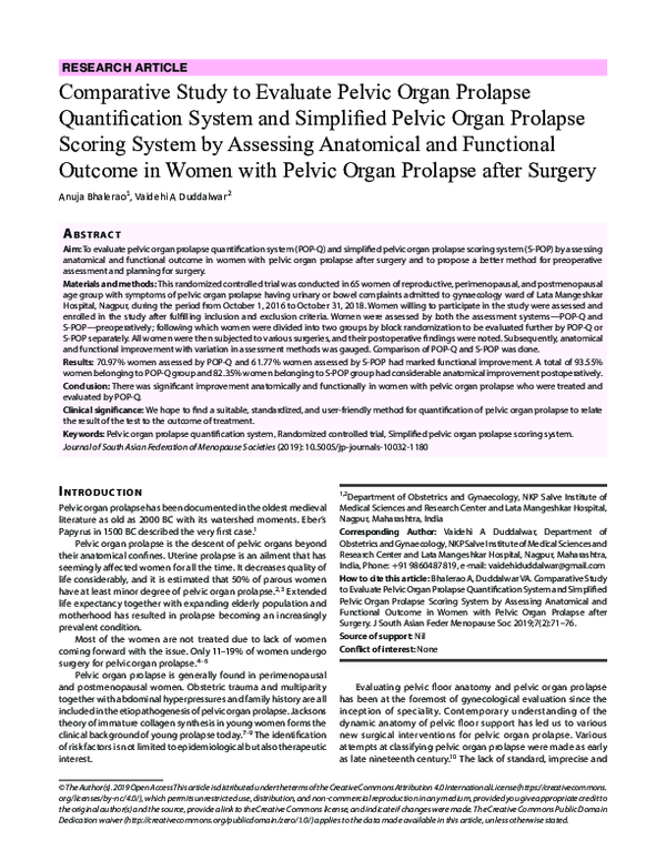(PDF) Comparative Study to Evaluate Pelvic Organ Prolapse Quantification System and Simplified ...