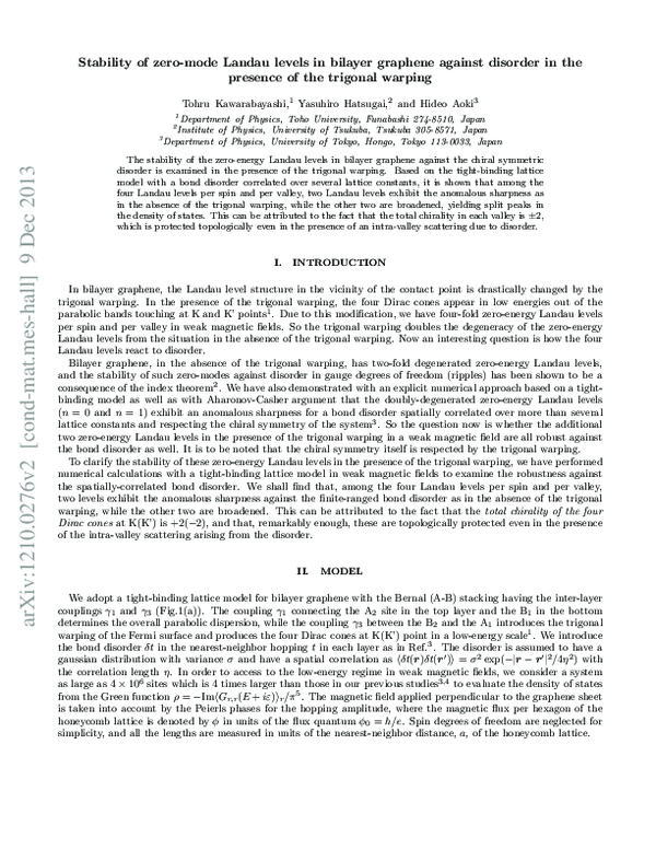 (PDF) Stability of zero-mode Landau levels in bilayer graphene against ...