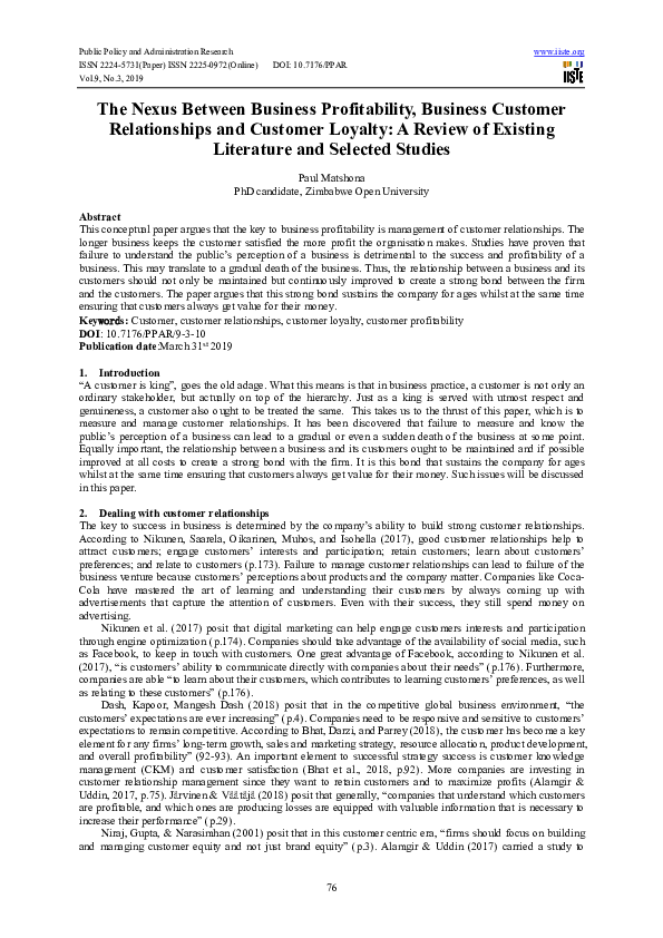 (PDF) The Nexus Between Business Profitability, Business Customer Relationships and Customer ...