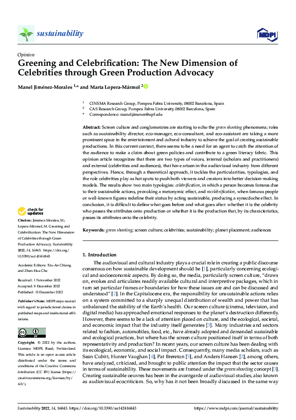 (PDF) Greening and Celebrification: The New Dimension of Celebrities ...