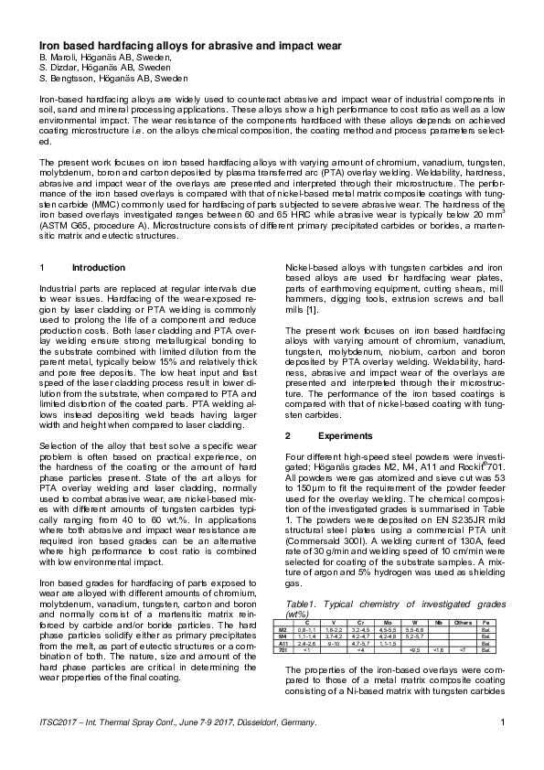 (PDF) Iron-Based Hardfacing Alloys for Abrasive and Impact Wear