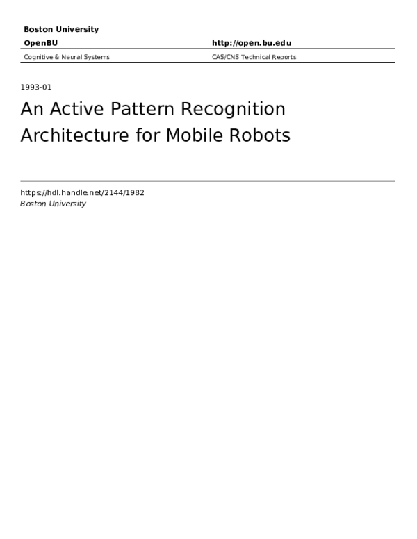 (PDF) Active Pattern Recognition Architecture for Mobile Robots