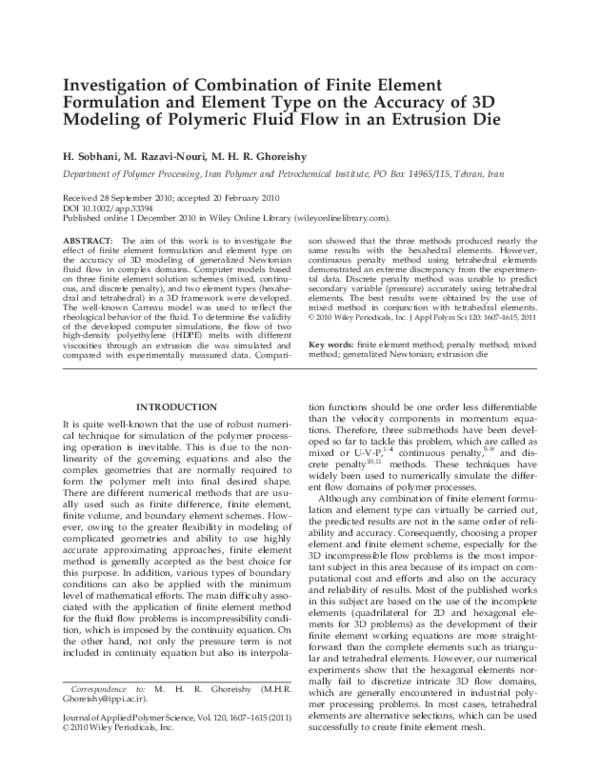 (PDF) Effect of Finite Element Method on 3D Polymer Flow Modeling